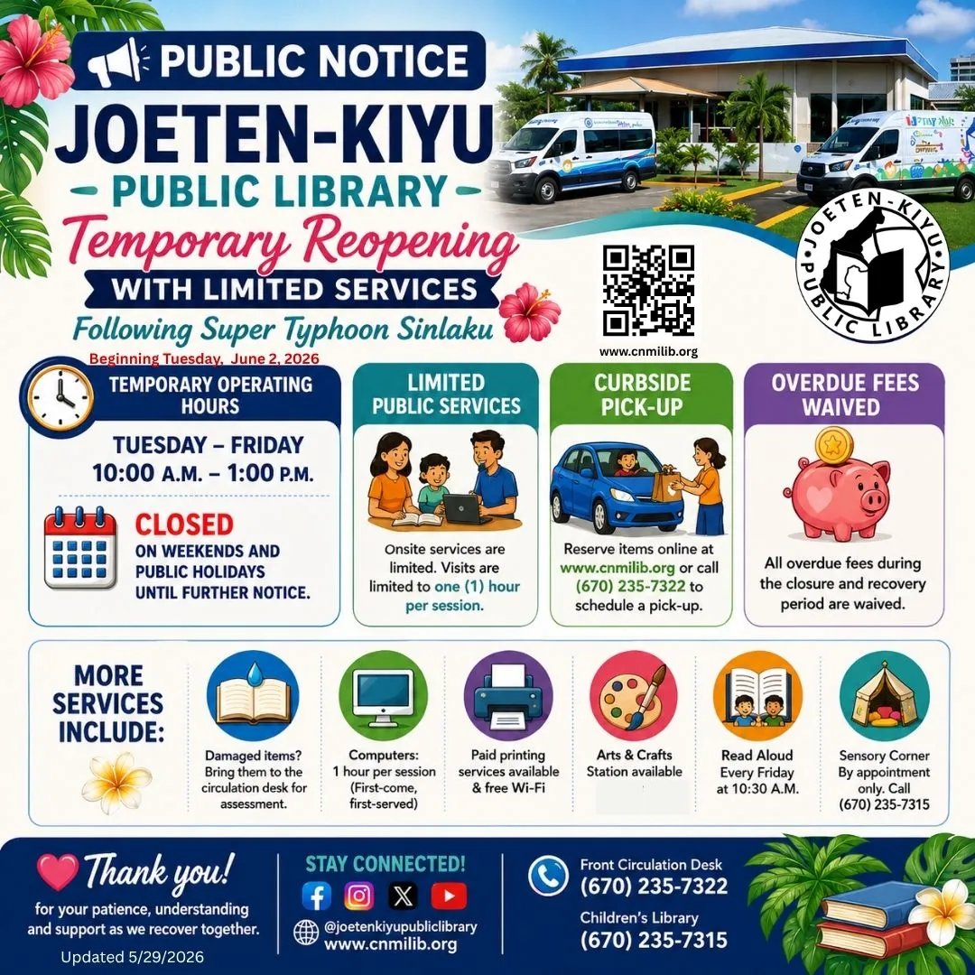 Joeten-Kiyu Public Library announces temporary reopening with limited ...