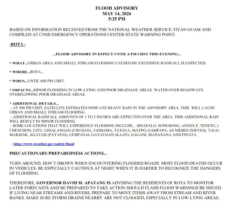 Rota flood advisory - Marianas Variety News & Views